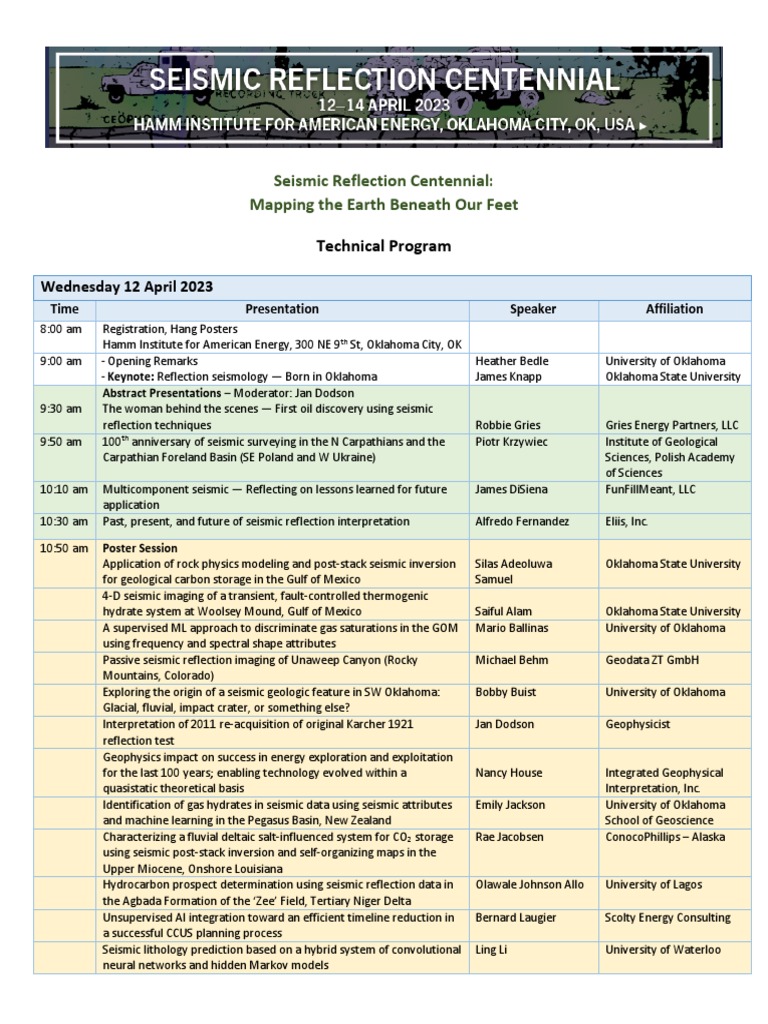 Seismic Reflection Centennial 2023 Program R3 | PDF | Reflection ...