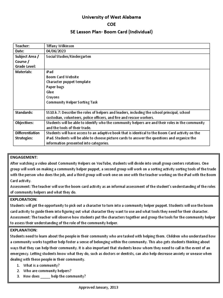 Community Helpers 5E Lesson Plan | PDF | Teachers | Lesson Plan