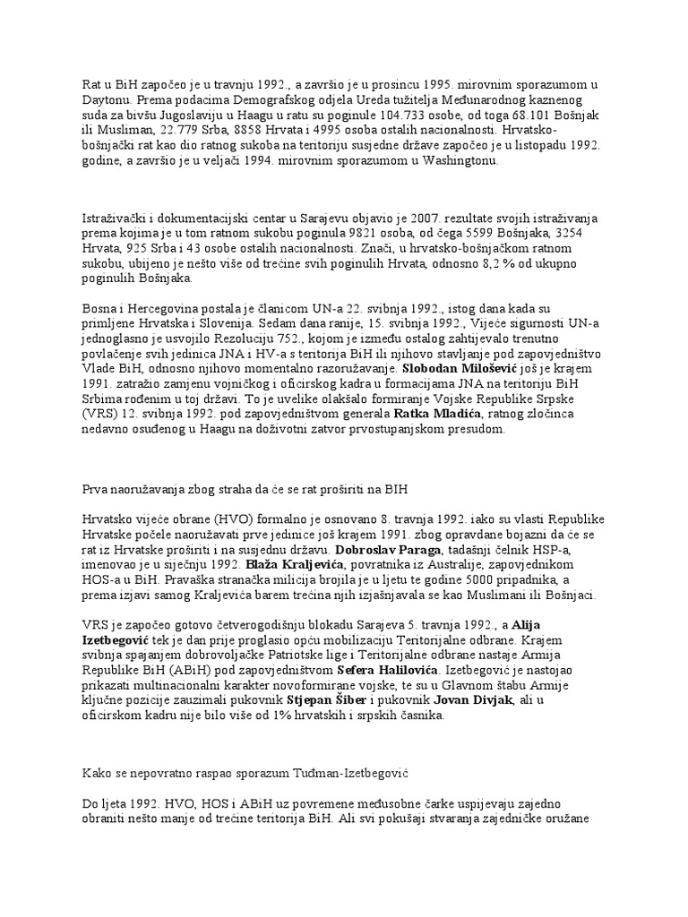 Rat U BiH Započeo Je U Travnju 1992 | PDF