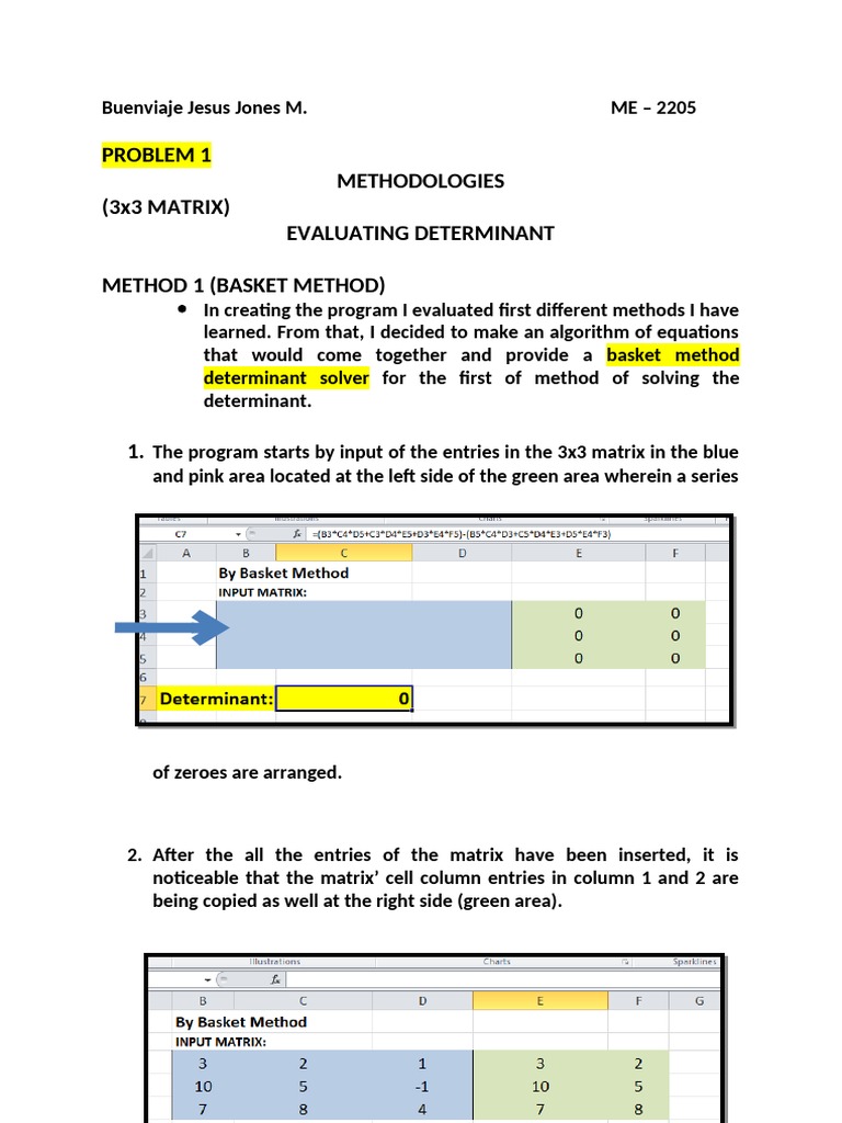 Problem 1 Methodologies (3x3 MATRIX) Evaluating Determinant Method 1 (Basket Method) | PDF