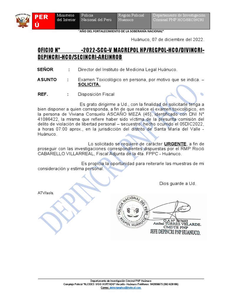 OFICIO - Toxicologico | PDF