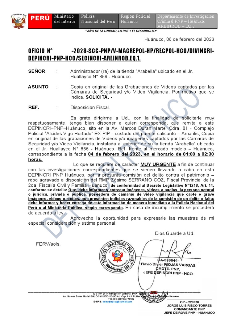 Oficios Solicita Camaras | PDF | Policía | Perú