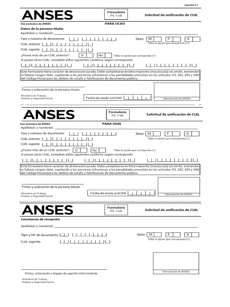 PS 1.48 Solicitud de Unificacion de CUIL | PDF