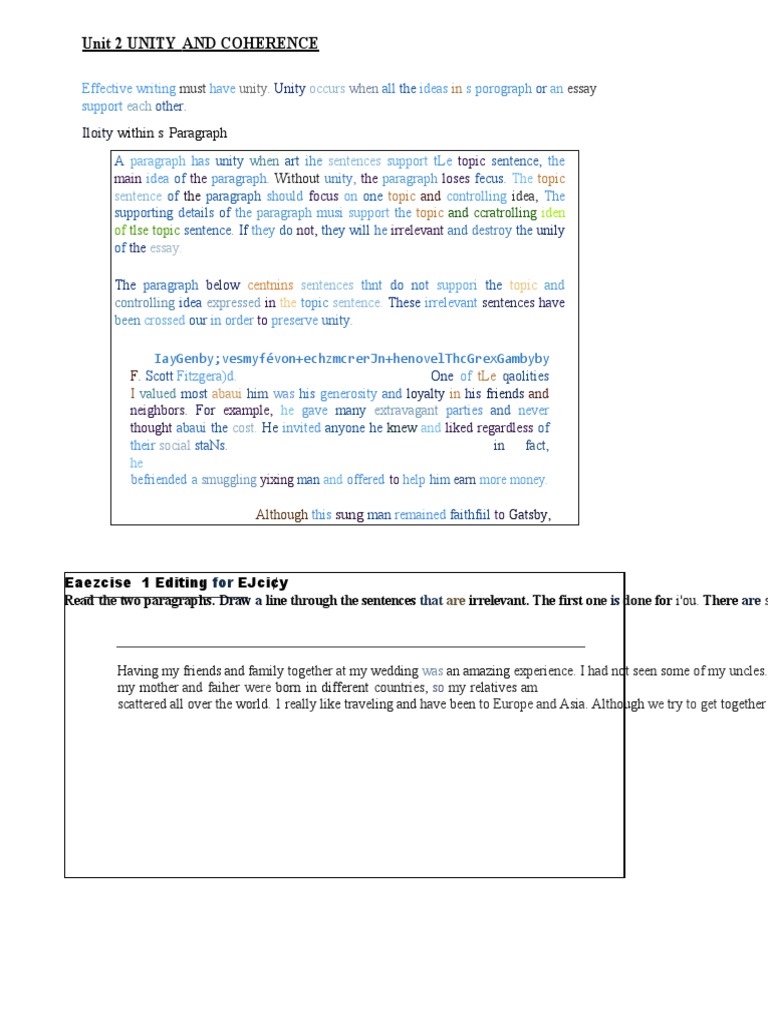 Unit 2 Unity AND Coherence: Paragraph | PDF