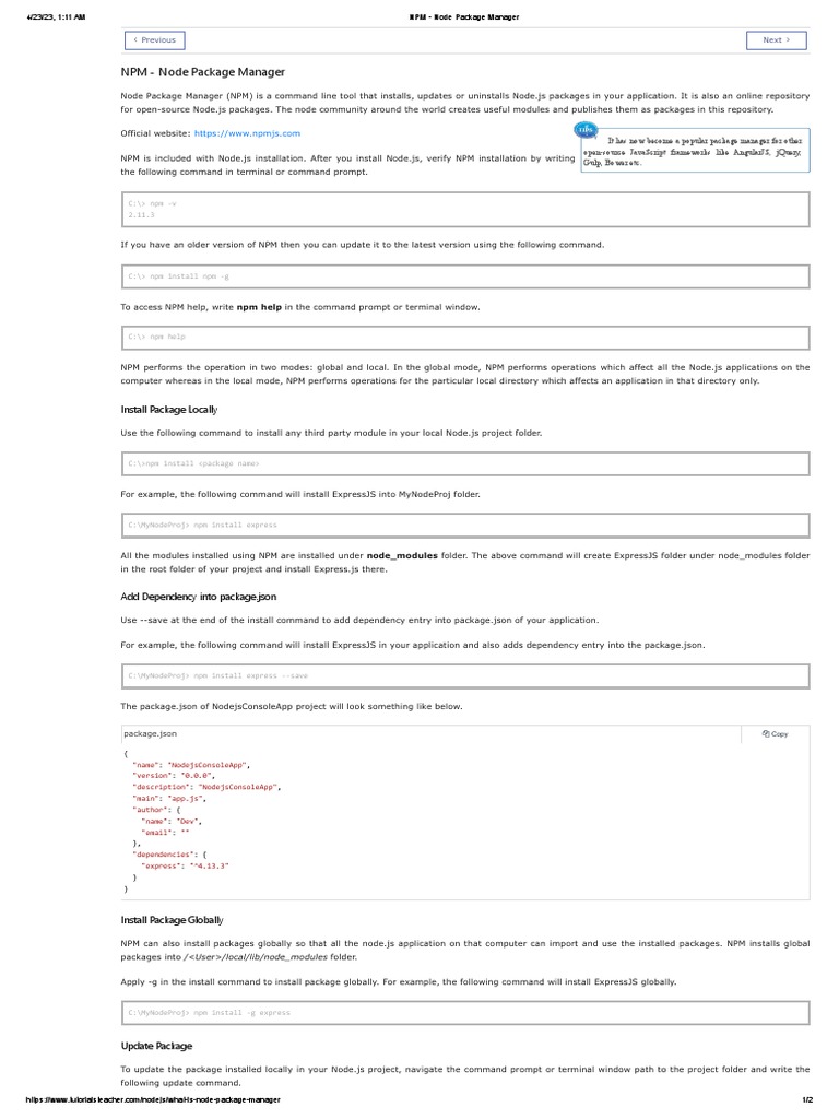 NPM - Node Package Manager | PDF | Angular Js | Software Engineering