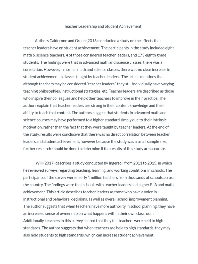 Teacher Leadership's Impact on Achievement | PDF | Teachers | Science ...