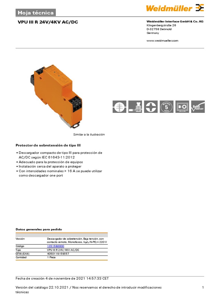 VPU III R 24V 4KV AC DC Es | PDF | Metrología | Electricidad