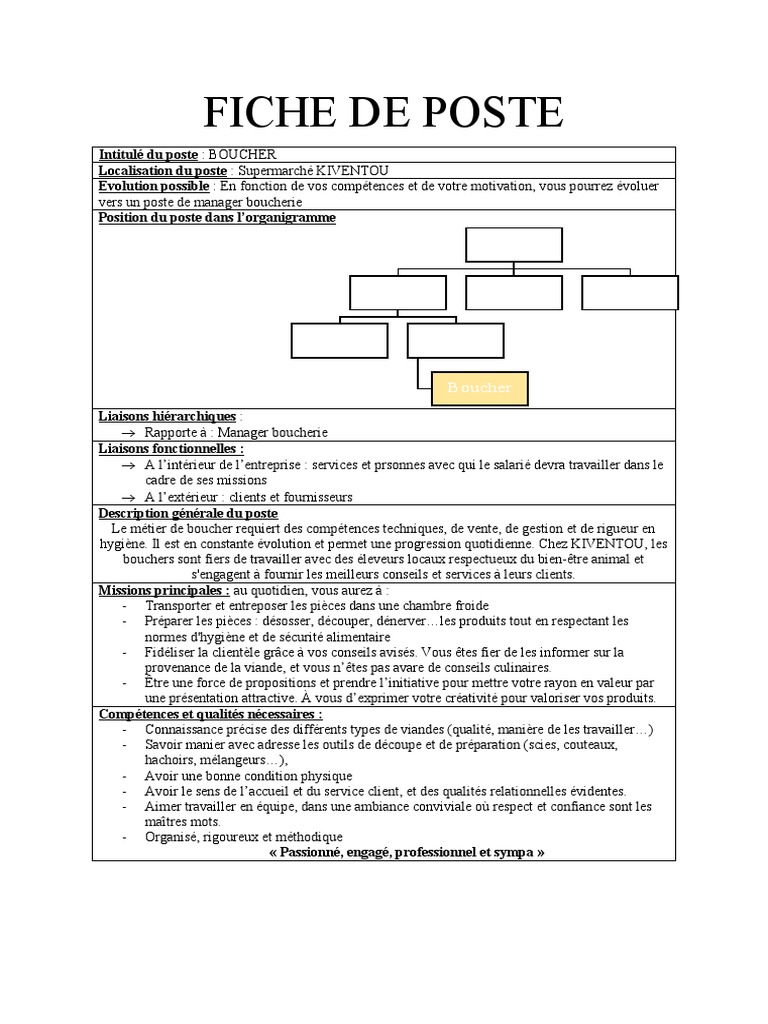 FICHE DE POSTE Boucher Exemple | PDF | Business