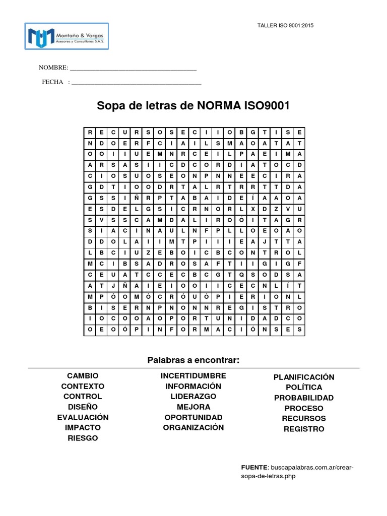 Sopa-De-Letras-De-Norma-Iso-9001 M&V | PDF