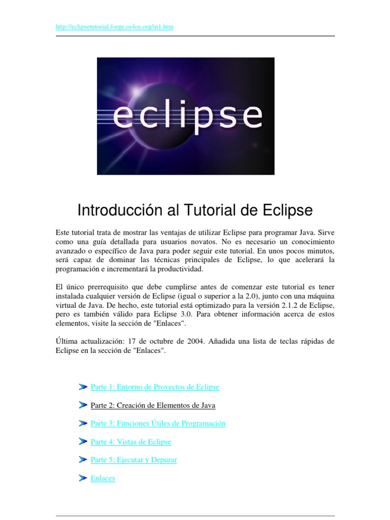 Tutorial Eclipse para Novatos Java (Pollino) | PDF