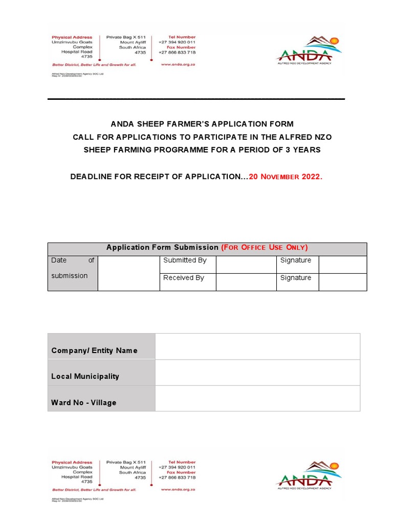Anda Sheep Farmer - Application Form | PDF | Sheep | Risk