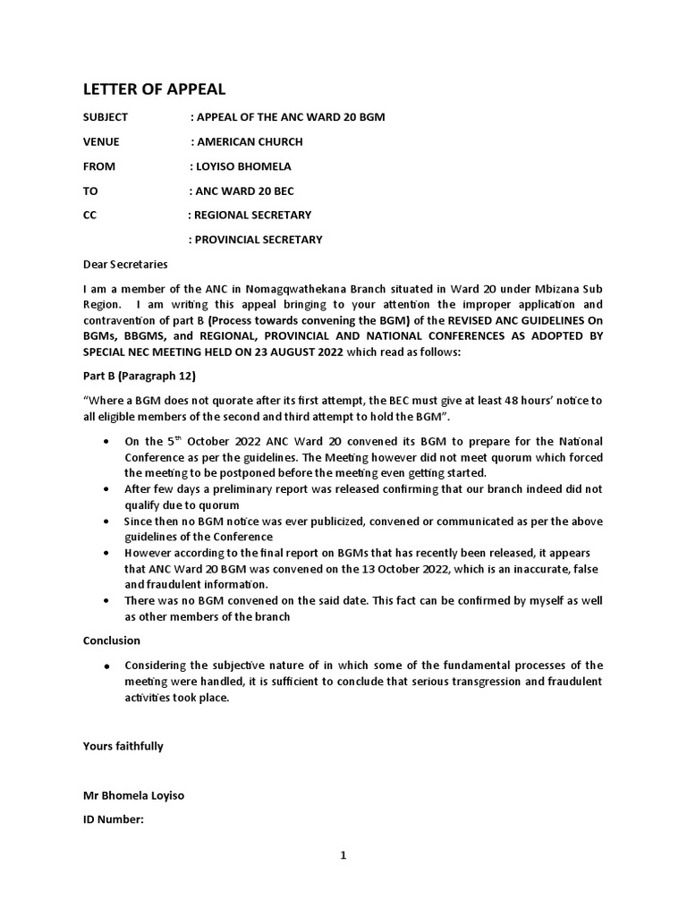 Anc - Letter of Appeal | PDF | Law