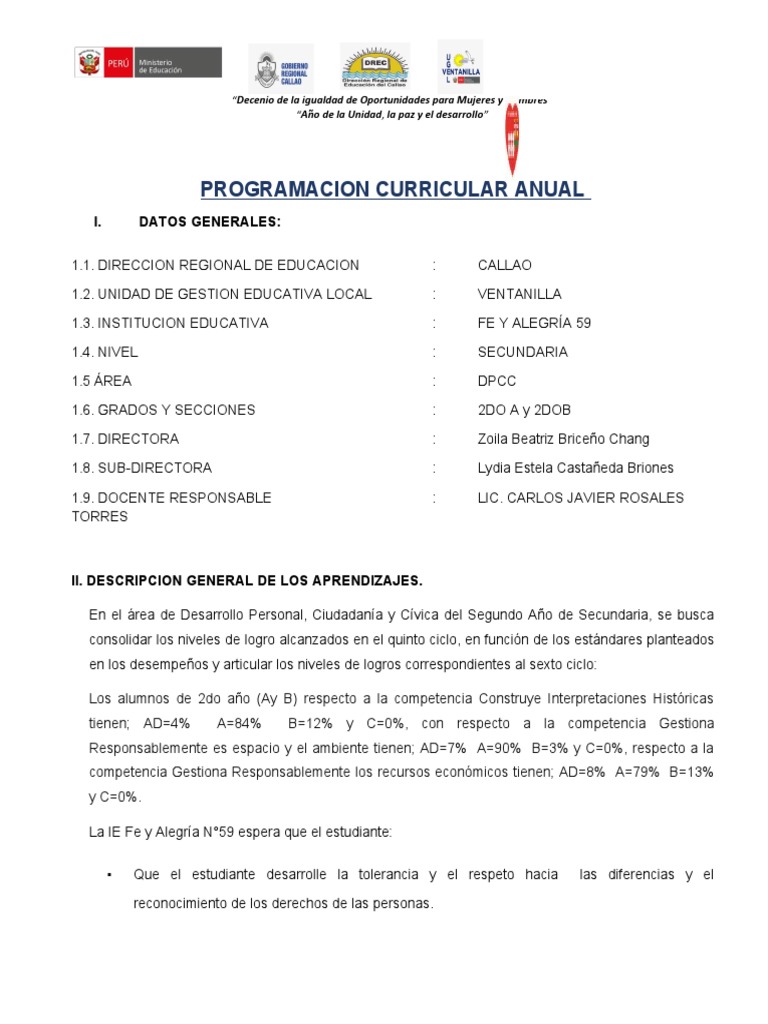 2do DPCC Programacion Curricular Anual | PDF