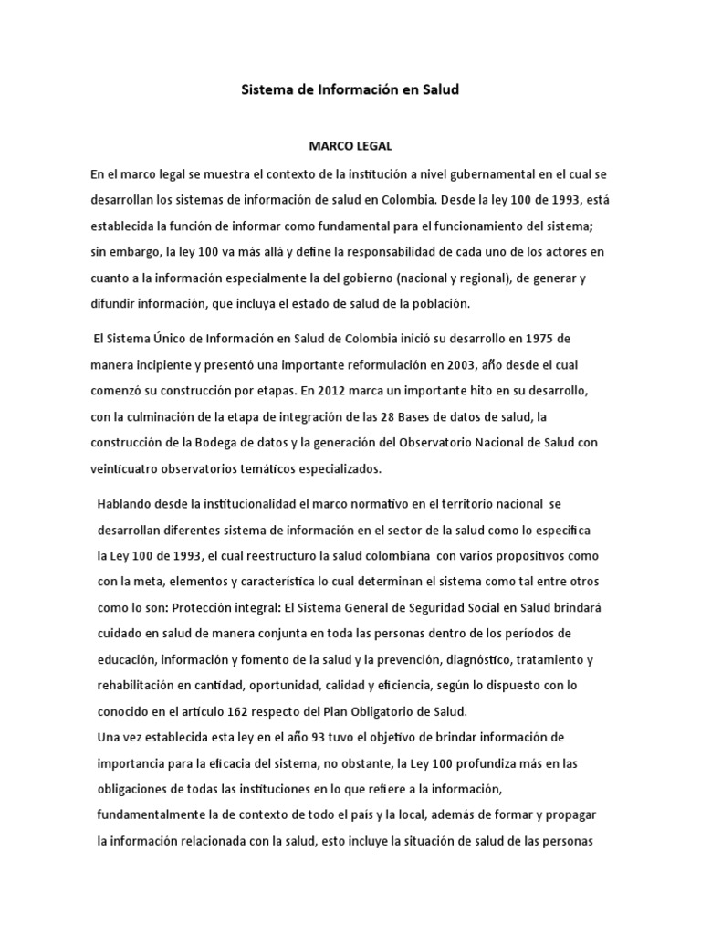 Sistema de Informacion en Salud | PDF | Colombia