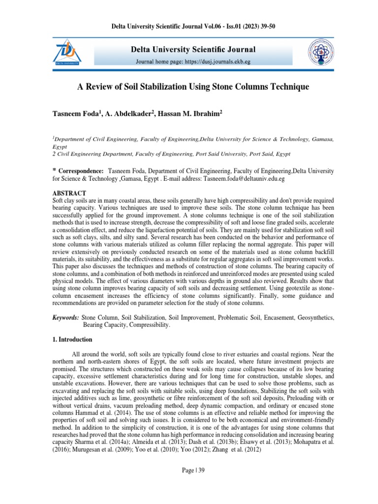 A Comprehensive Review of the Use of Stone Columns for Soil Stabilization, Analyzing ...