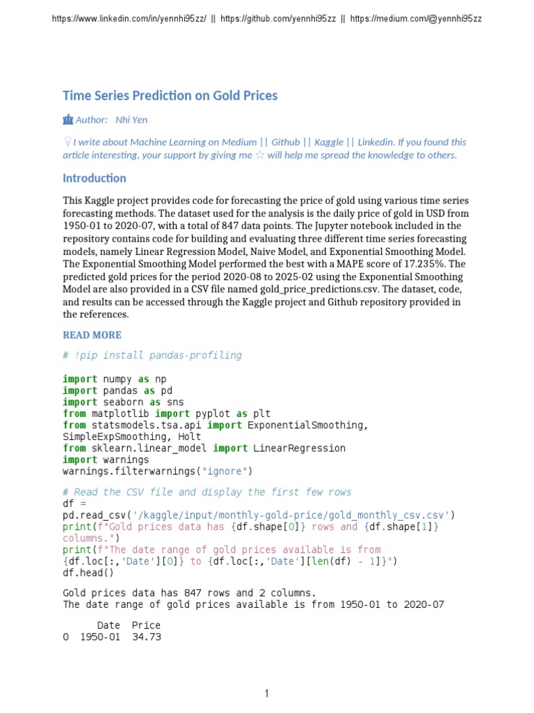 Gold Price Forecasting Using Time Series | PDF | Forecasting | Time Series