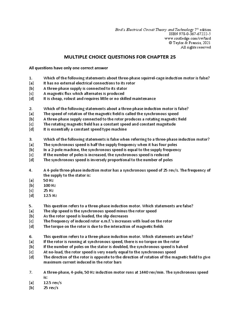 Multiple Choice Questions For Chapter 25: All Questions Have Only One ...