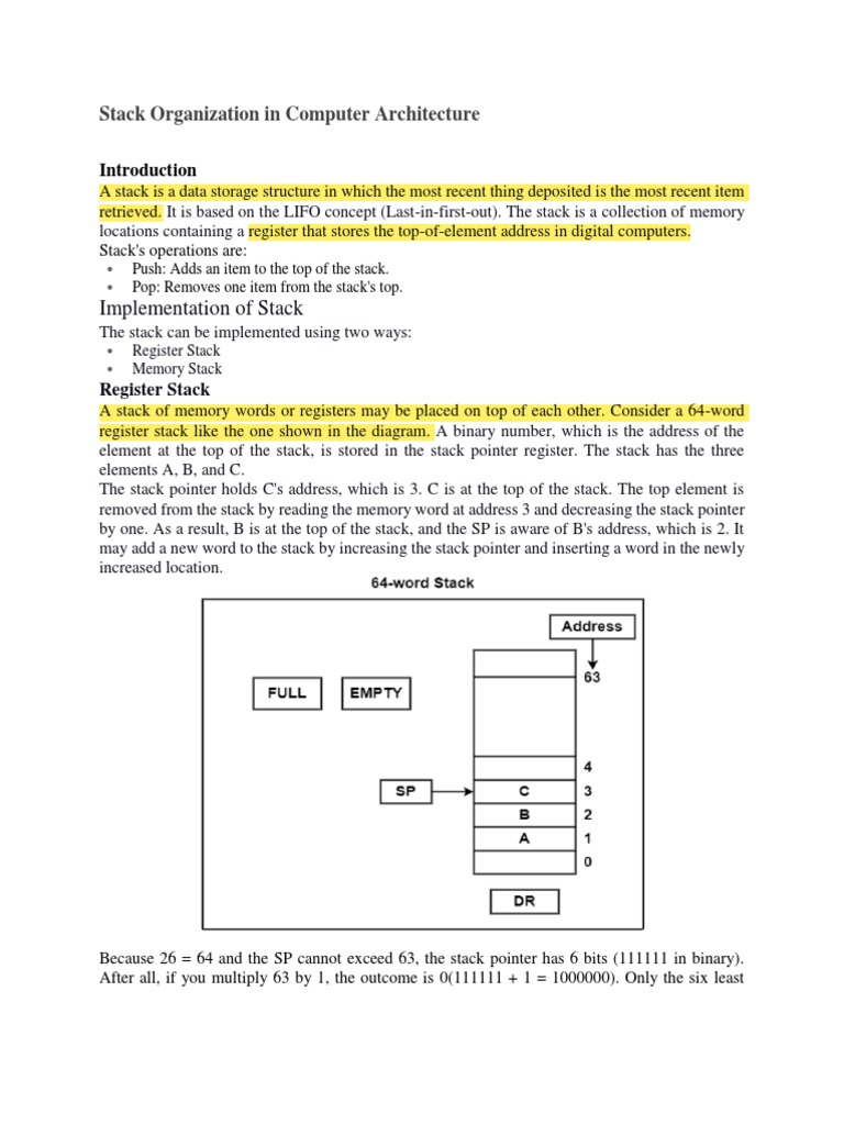 Stack Organization in Computer Architecture | PDF | Central Processing Unit | Bit