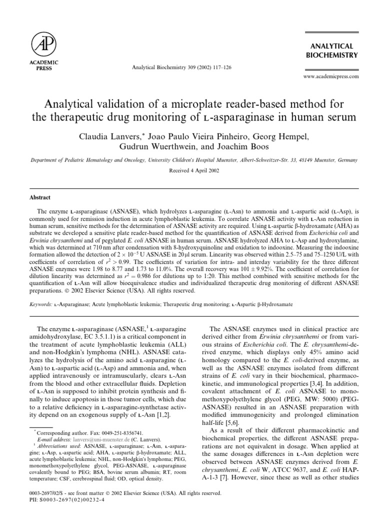 Microplate Method for Therapeutic Drug Monitoring of L-Asparaginase ...