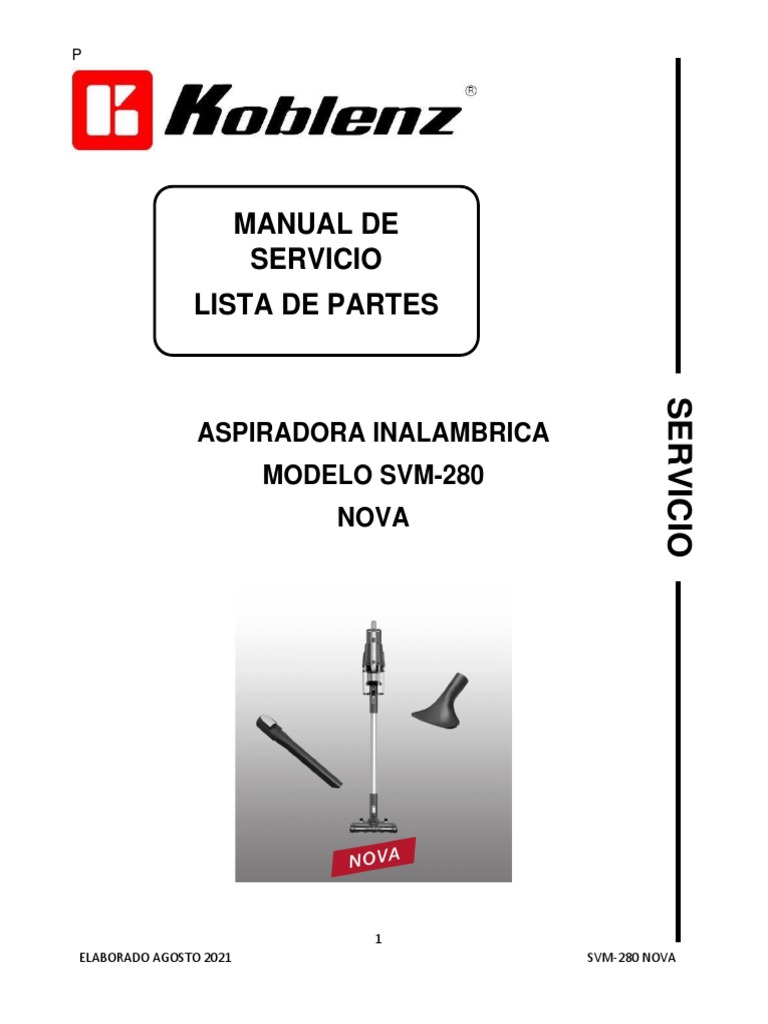 Manual de Servicio Koblenz SVM-280 NOVA | PDF | Aspiradora | Cargador de batería