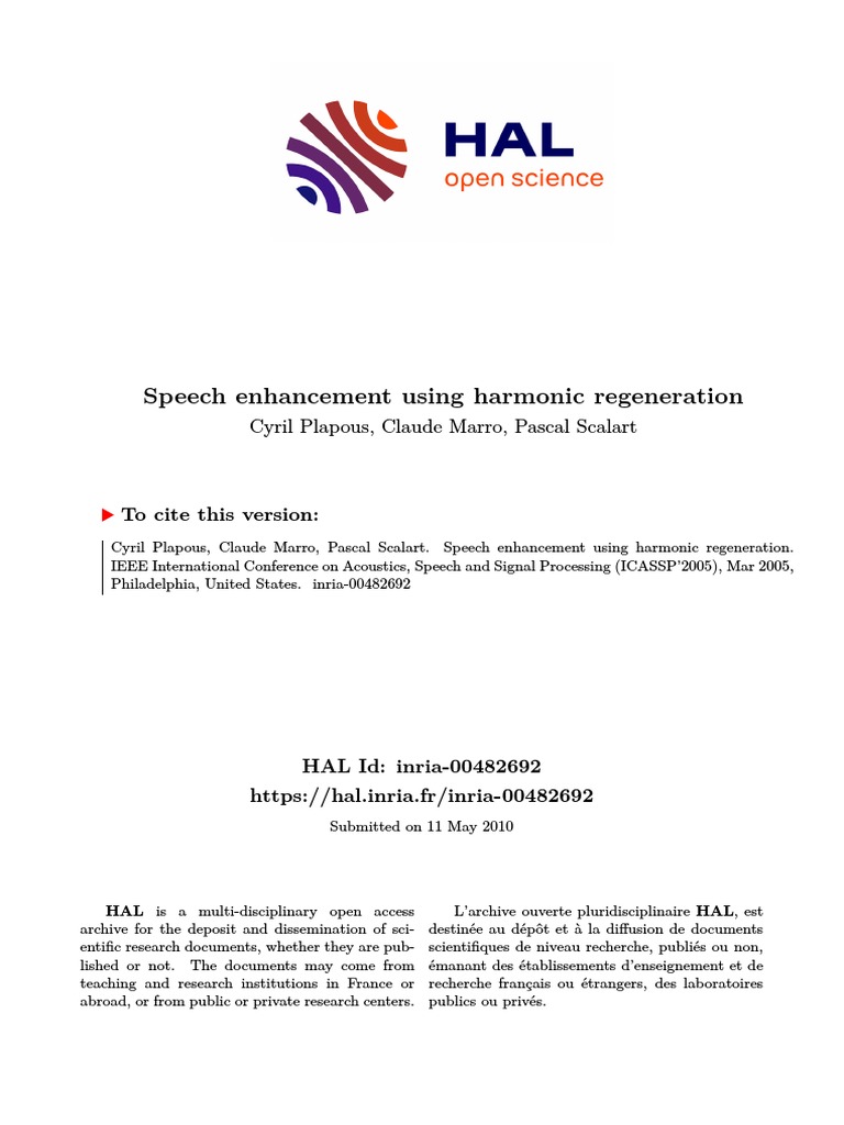 Speech Enhancement Using Harmonic Regeneration | PDF
