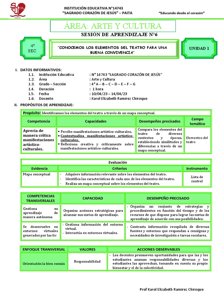 Sesión de Aprendizaje N 6 | PDF | Aprendizaje | Evaluación