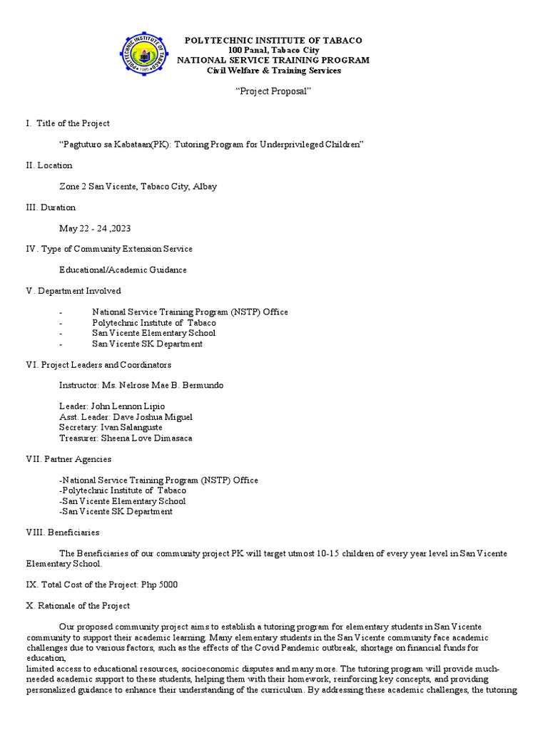 Project Proposal in NSTP | Download Free PDF | Learning | Behavior Modification