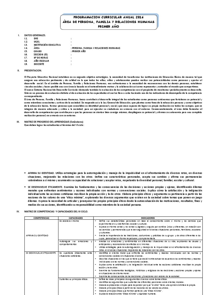 Persona, Familia y Relaciones Humanas en Ruta 1° Año - 2016 | PDF ...