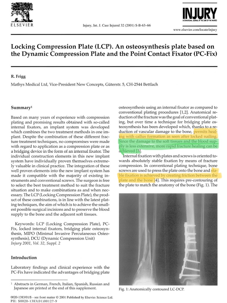 2001 Locking Compression Plate Lcp An Osteosynthesis Plate Based