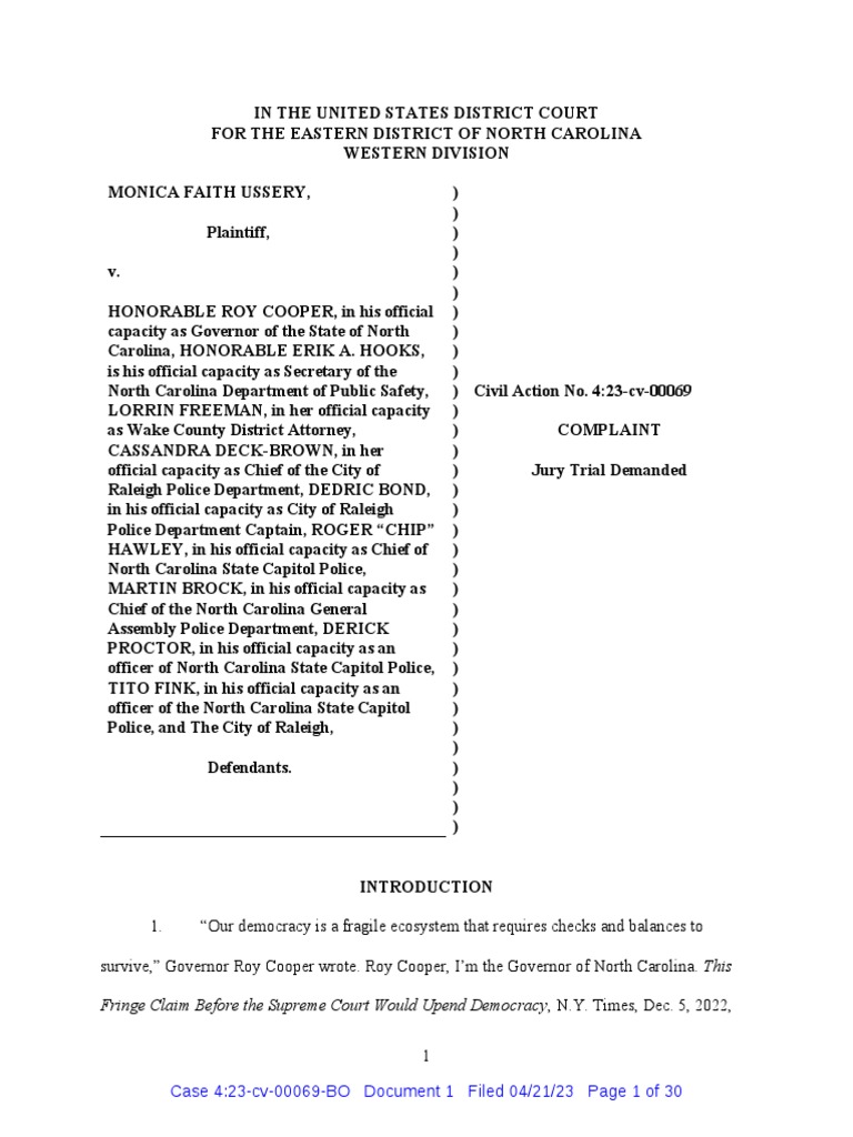 Ussery V Cooper Complaint (Federal Civil Rights Lawsuit) | PDF ...
