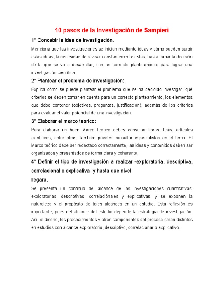 10 Pasos de La Investigación de Sampieri | PDF | Hipótesis | Medición