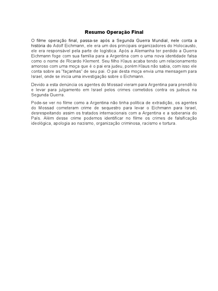 Resumo Operação Final | PDF