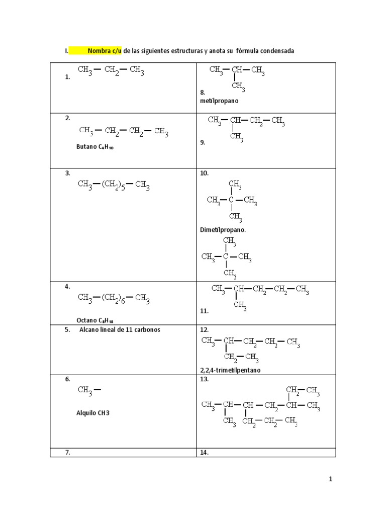 Ejercicios de Alcanos, Alquenos, Alquinos | PDF