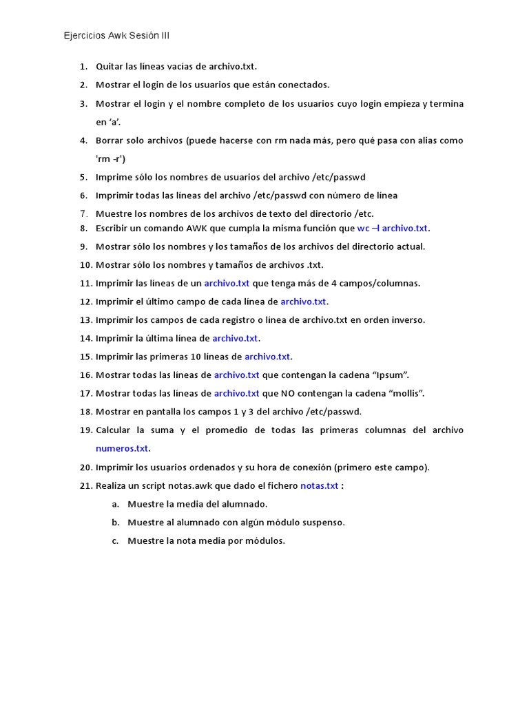 Ejercicios Prácticos Awk - II | PDF