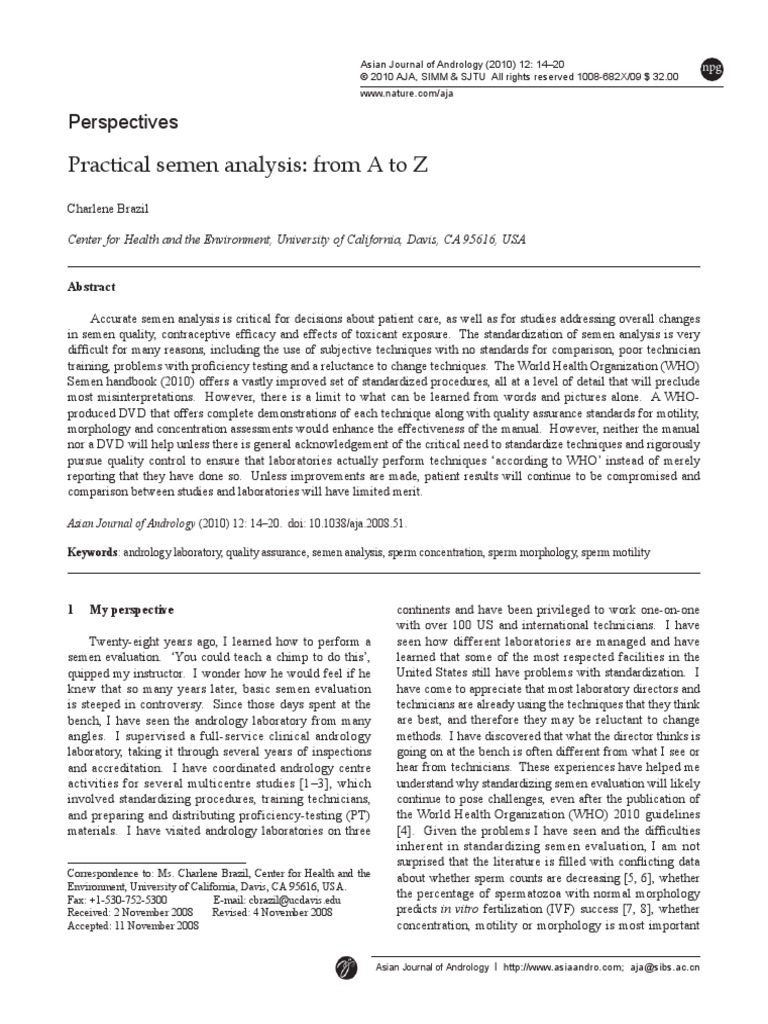 Practical Semen Analysis From A To Z | PDF