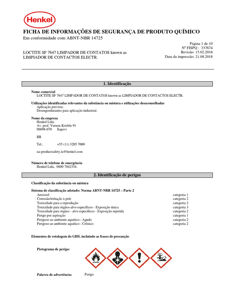 Ficha de Segurança: Loctite SF 7647 | PDF | Ciências Físicas | Química