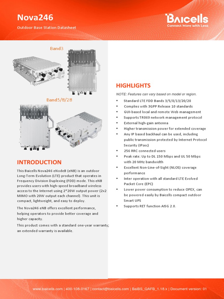 Nova246 Enb FDD Data Sheet-BaiBS - QAFB - 1.18.x-01 | PDF | Lte ...
