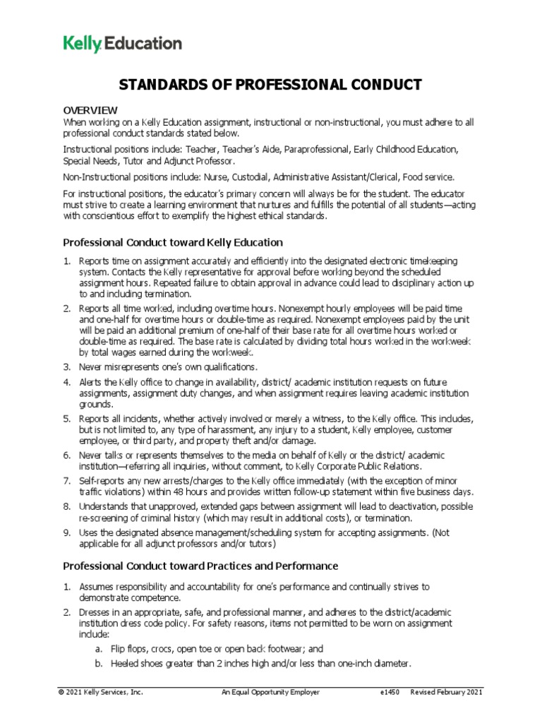 (E1450) Kes Standards Conduct2021 | PDF