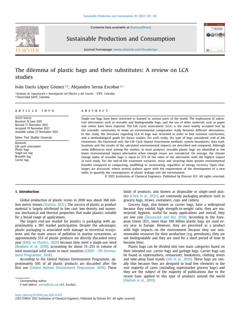 The Dilemma of Plastic Bags and Their Substitut - 2022 - Sustainable ...