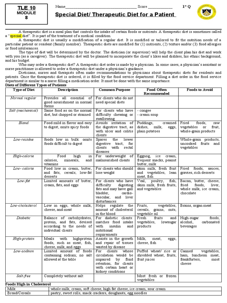 Module 8-Special Diet | PDF | Foods | Fat