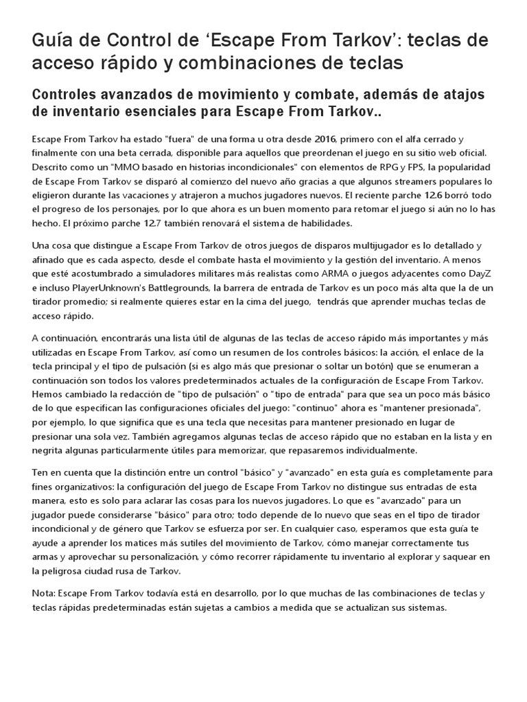 Guia de Control de Escape From Tarkov | PDF | Revista (armas de fuego ...