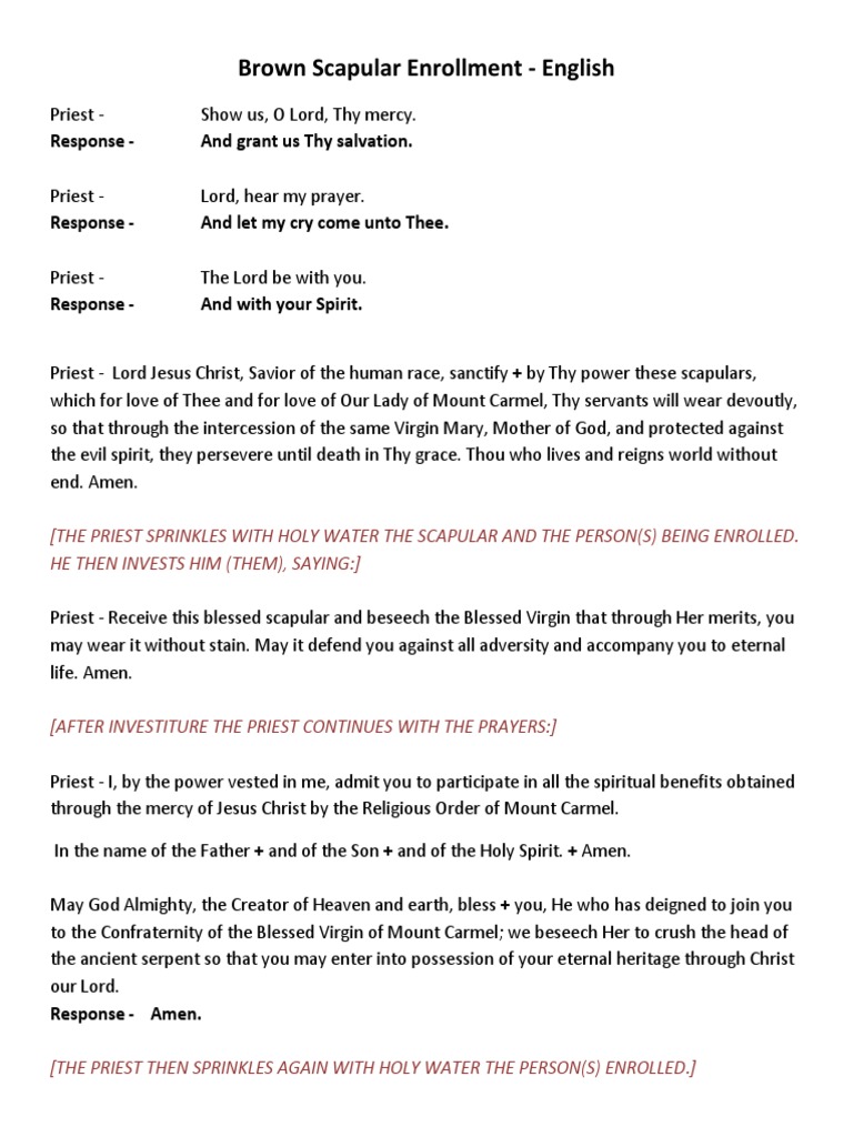 Brown Scapular Enrollment Prayer Pdf