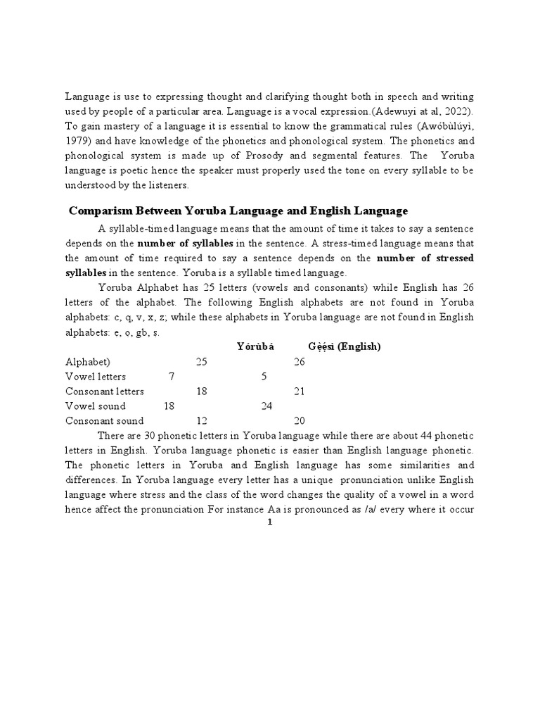 Yoruba Language Phonetics and Structure | PDF | Tone (Linguistics) | English Language