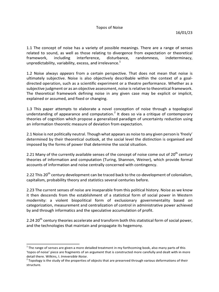 Inigo Wilkins Topos of Noise | PDF | Perception | Phenomenology ...