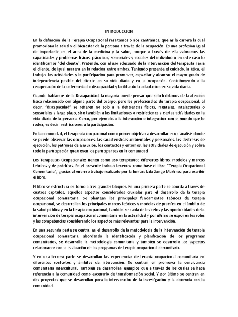 Introducción a la Terapia Ocupacional | PDF | Terapia ocupacional ...