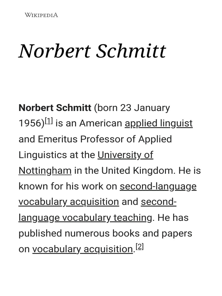 Norbert Schmitt (Born 23 January | PDF | Vocabulary | Second Language