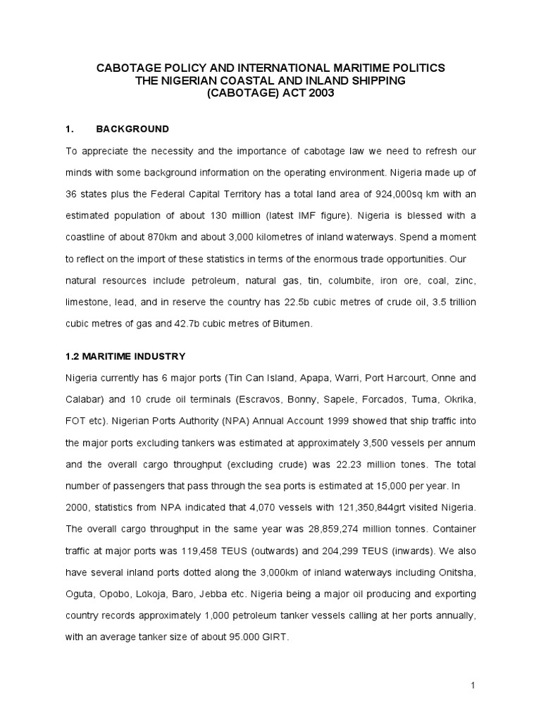 Cabotage Policy and International Maritime Politics The Nigerian ...