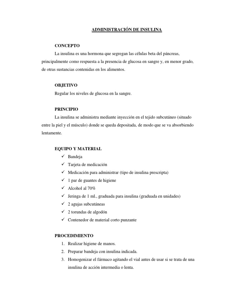 Administración de Insulina | PDF | Inyección (medicina) | Insulina