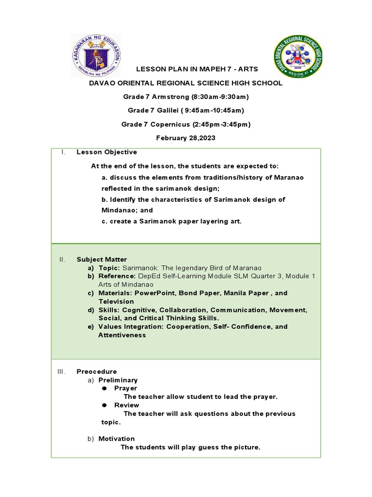 Arts-Module-1-Lesson-Plan (1) | PDF