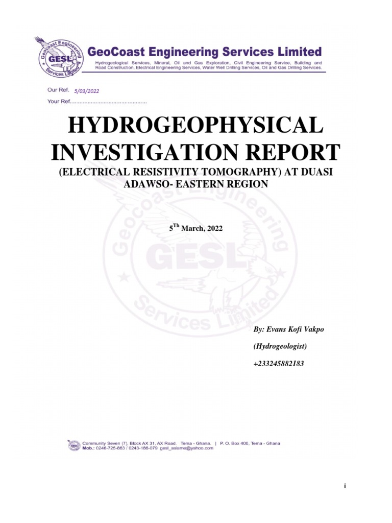 Hydrogeophysical Investigation Report | PDF | Electrical Resistivity ...